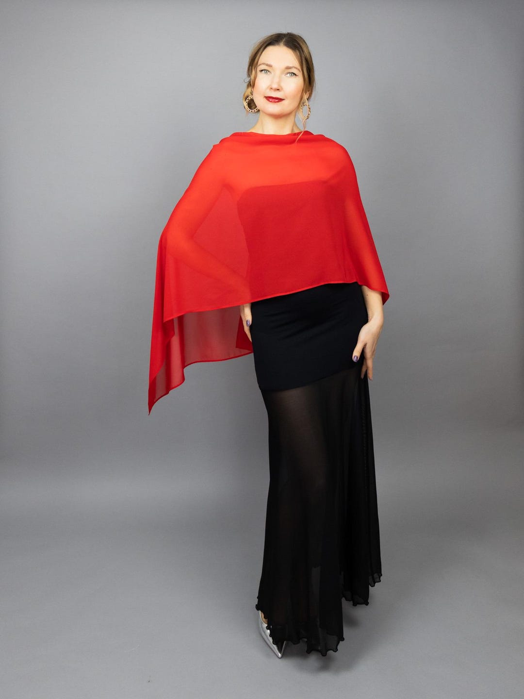 Red Capelet Red Shrug Red Greek Style Wrap Sheer Greek Cape Sheer Scarf ...