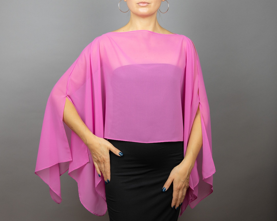 Neon Pink Chiffon Capelet Wrap Shrug Wedding Dress, Luxury Evening ...