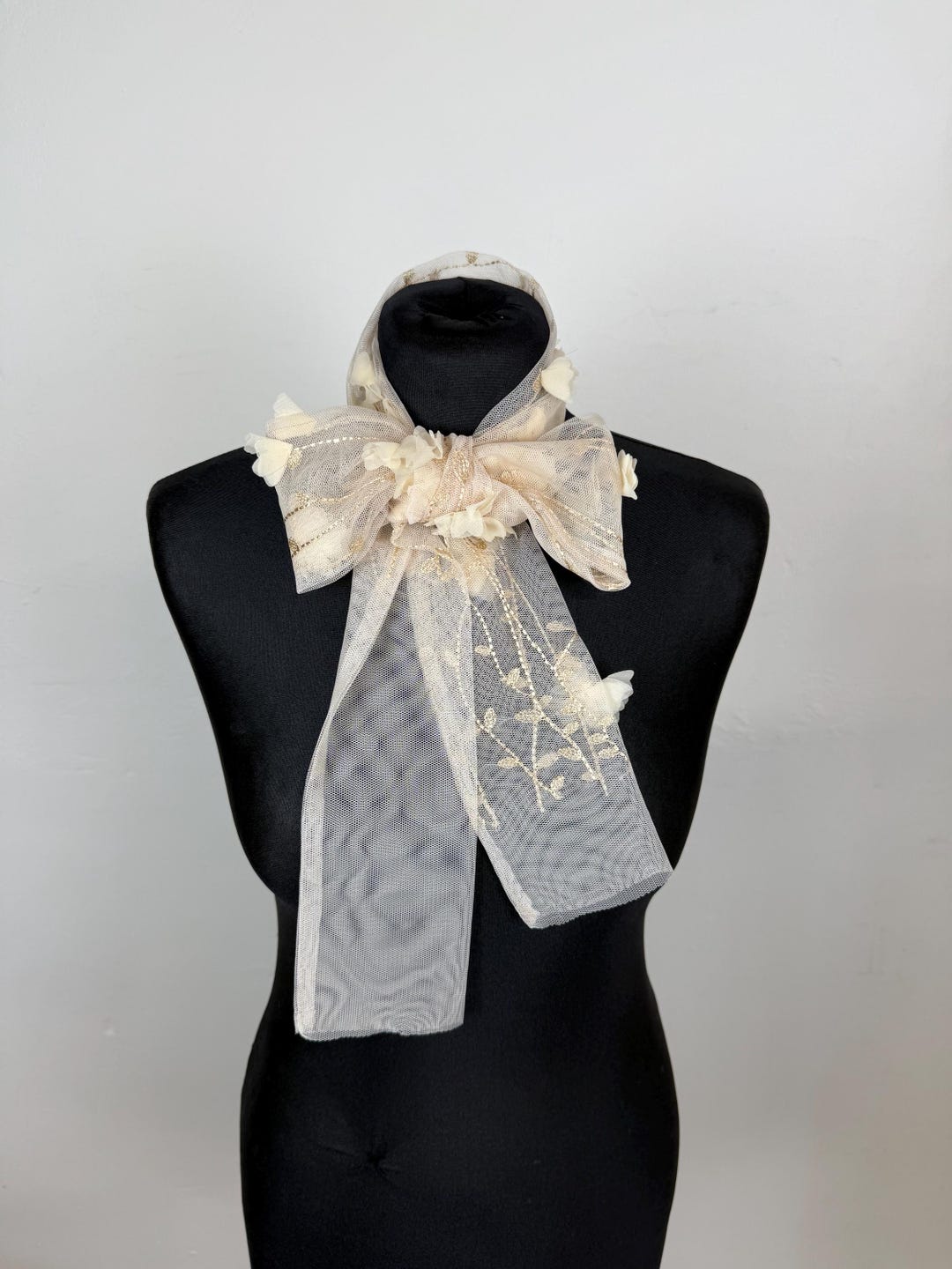 Tulle Scarf 3D Flowers Scarf Sheer Scarf Champagne Transparent Scarf ...