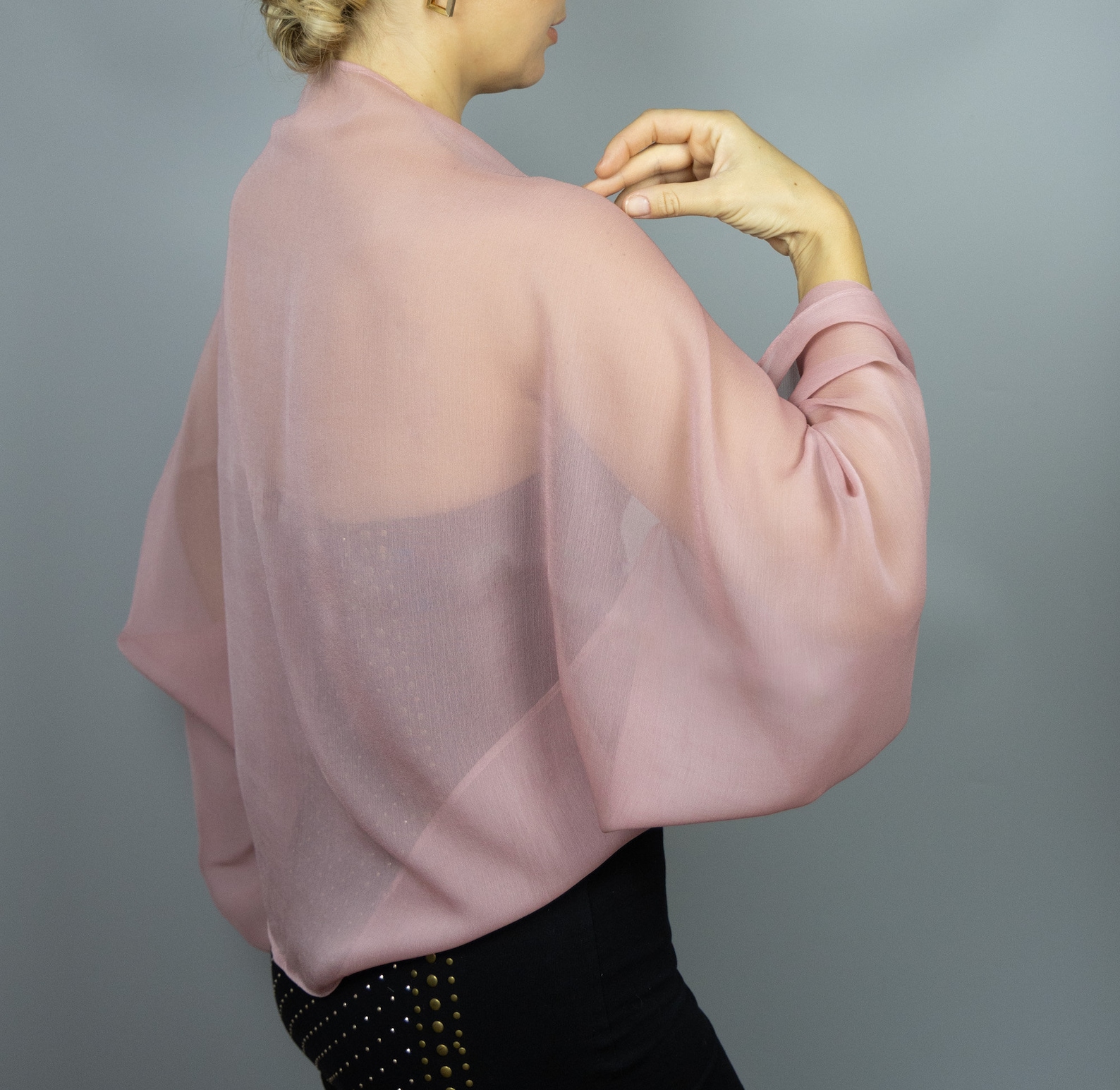 Dusty Rose Pink Mauve Chiffon Wrap Shawl Bolero Sleeves Bridesmaids ...