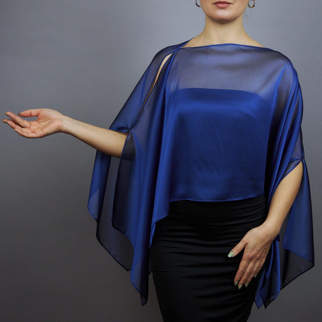 Blue Chiffon Capelet Wrap Shrug, Evening Shrug, Shoulder Cape, Woman ...