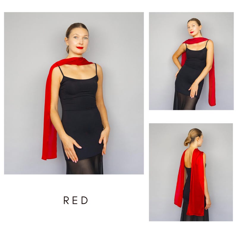Red Scarf Chiffon Elegance Long Scarf Neck Scarf Sheer Scarf Red Neck ...