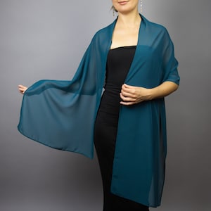 Luxury Petrol Blue Chiffon Wrap Shawl Bolero Winter Wedding Shrug Elegant Accessory Dark Green ...