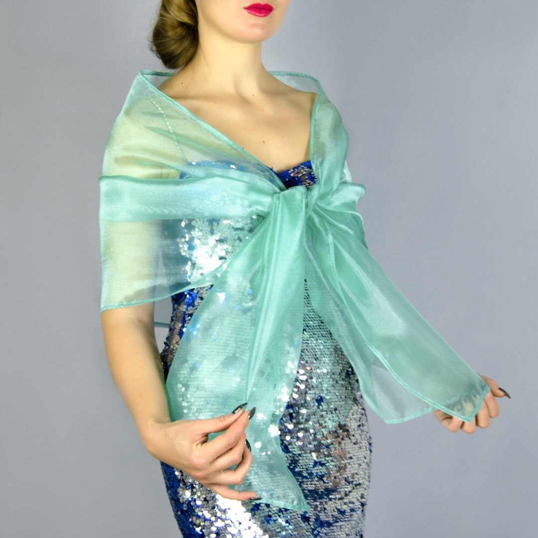 Luxury Turquoise Mint Green Blue Organza Wrap Shawl Bolero Winter ...