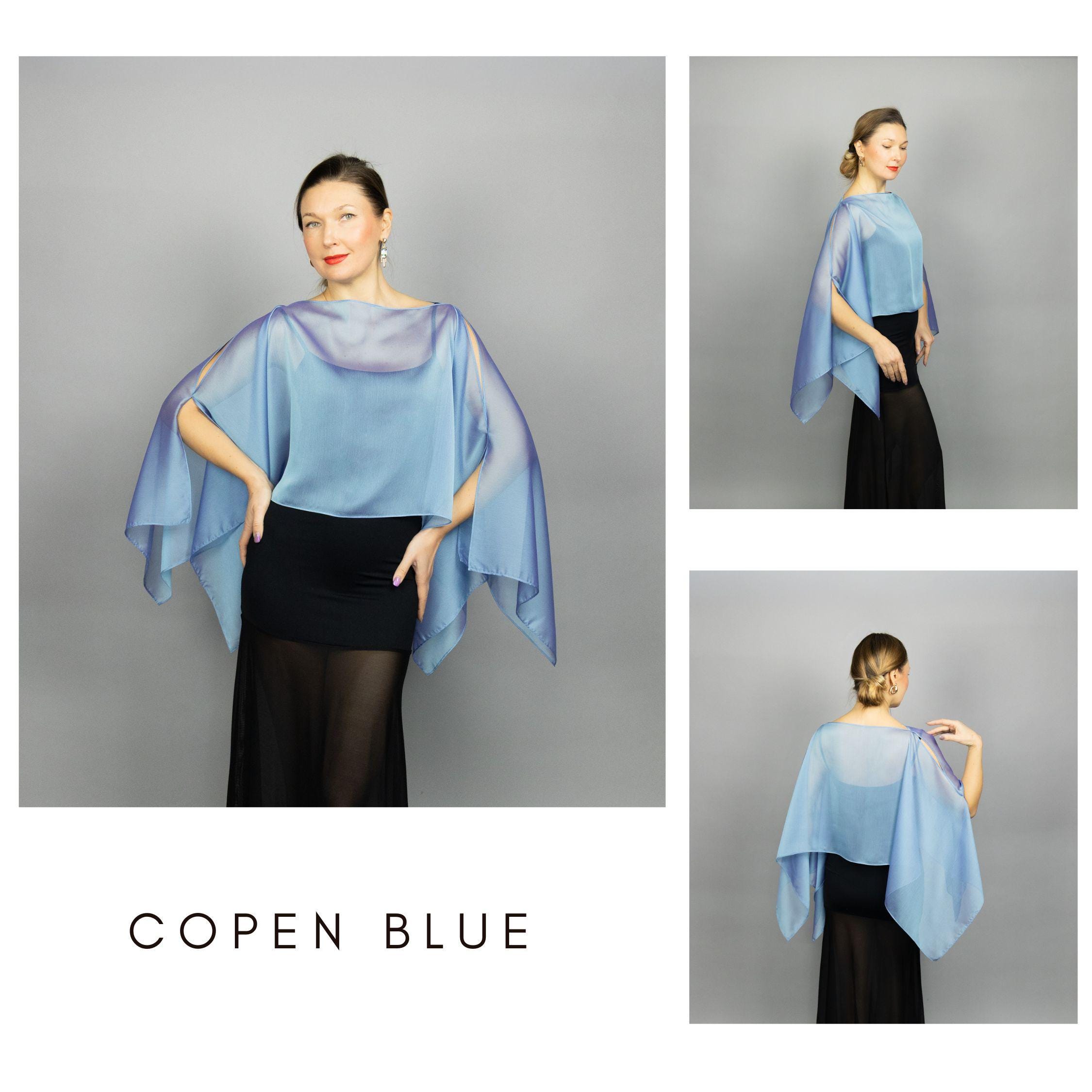 Light Blue Chiffon Wrap Bolero Capelet Wedding Shrug Elegant Accessory ...