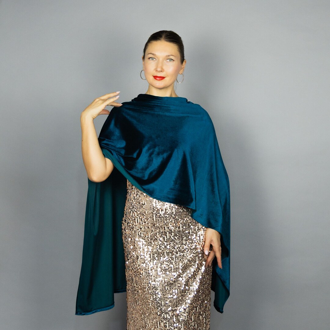 Teal Blue Velvet Wrap Teal Blue Velvet Cape Teal Velvet Shrug Velvet ...