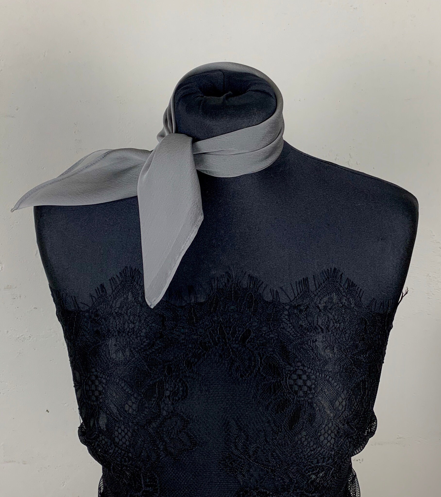 Neck scarf chiffon silver grey scarf neck tie women | Etsy