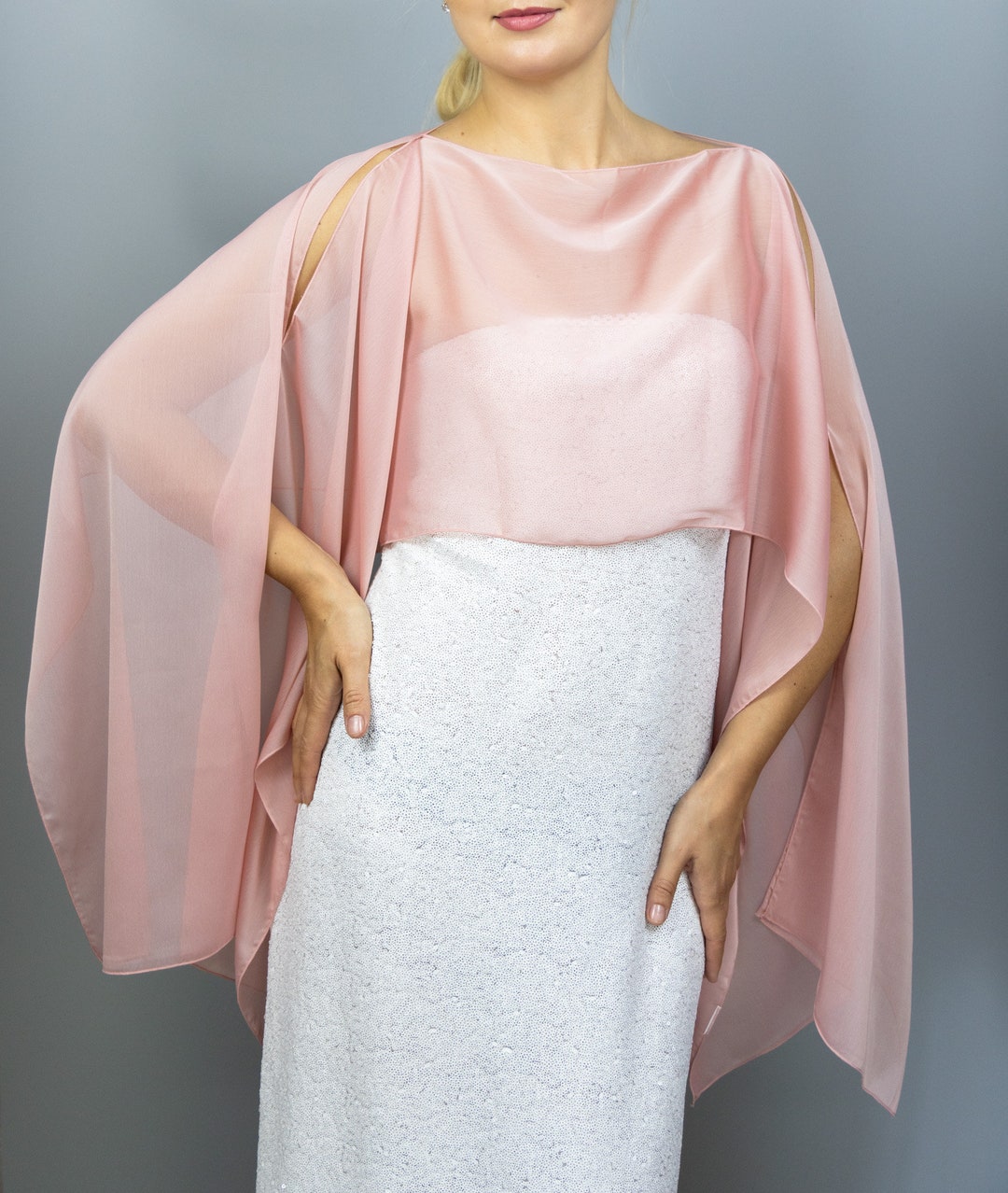 Pink Rose Blush Chiffon Capelet, Wrap, Bolero, Summer Spring Wedding ...