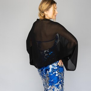 Copen Blue Chiffon Sleeve Wrap Shawl Bolero Winter Wedding Shrug ...