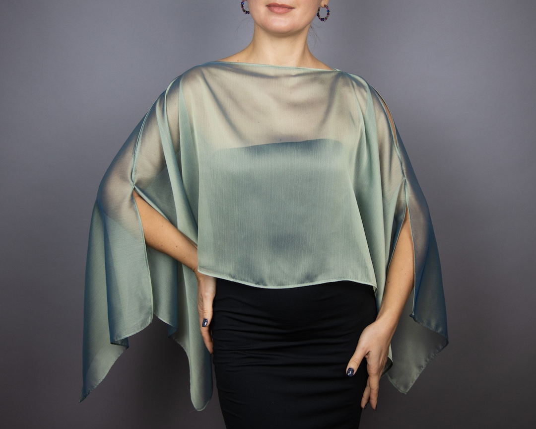 Chiffon Sage Green Wrap Bolero Capelet Wedding or Evening Shrug, Navy ...