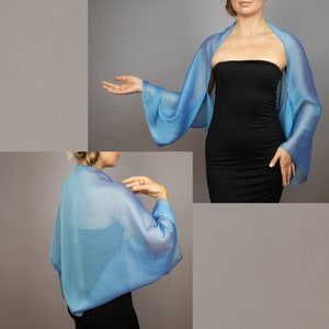 Copen Blue Chiffon Sleeve Wrap Shawl Bolero Winter Wedding Shrug ...