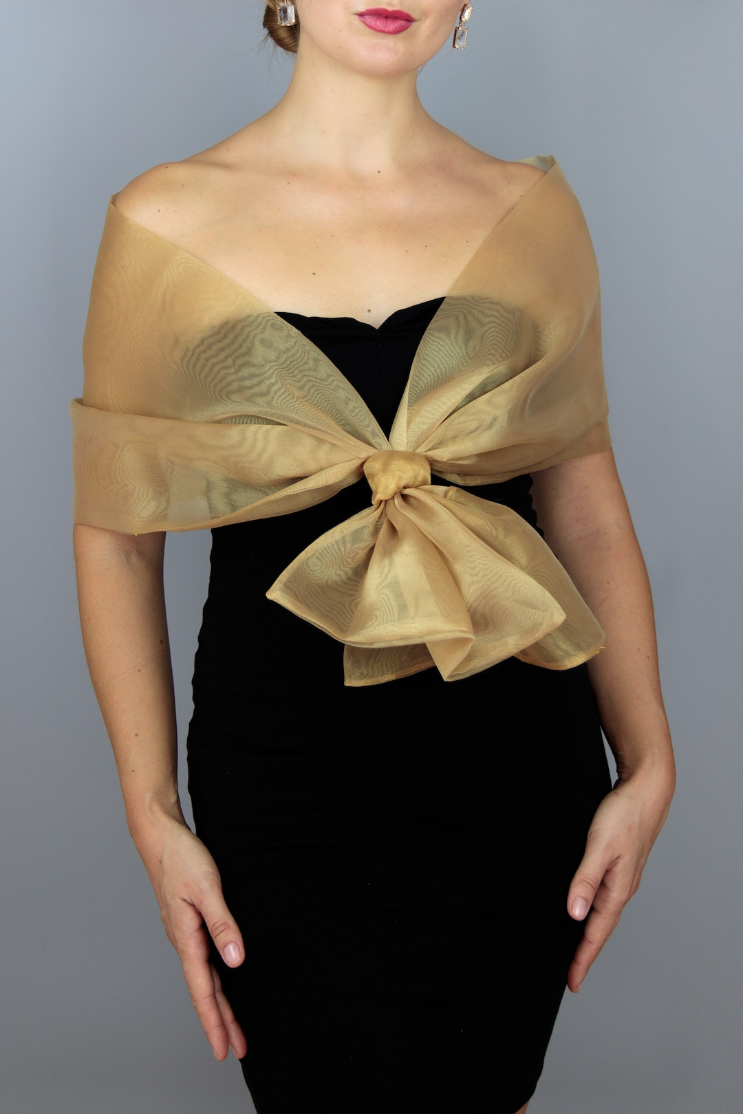 Gold Organza Wrap Gold Pull Through Wrap Gold Shawl Gold Bridesmaid ...
