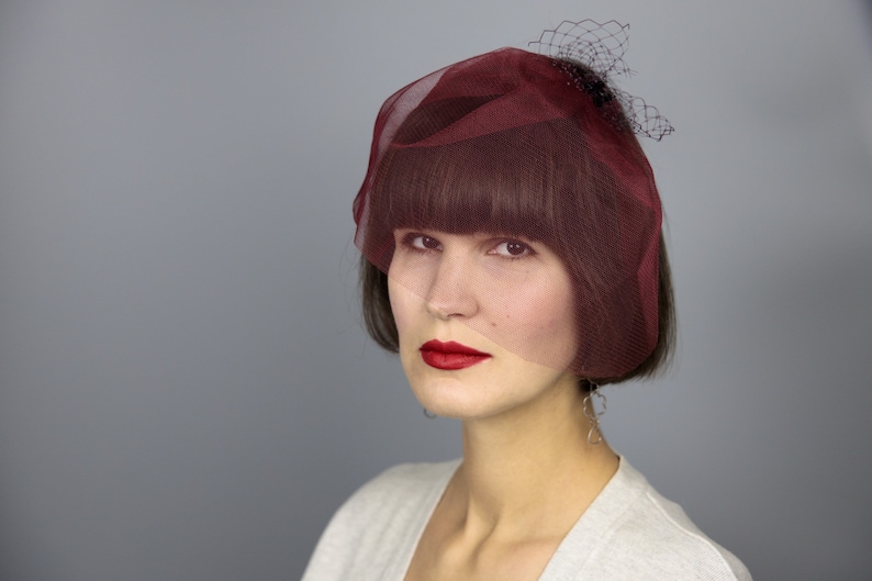 Burgundy Birdcage Veil / Russian Veil / Elegant Simple and - Etsy