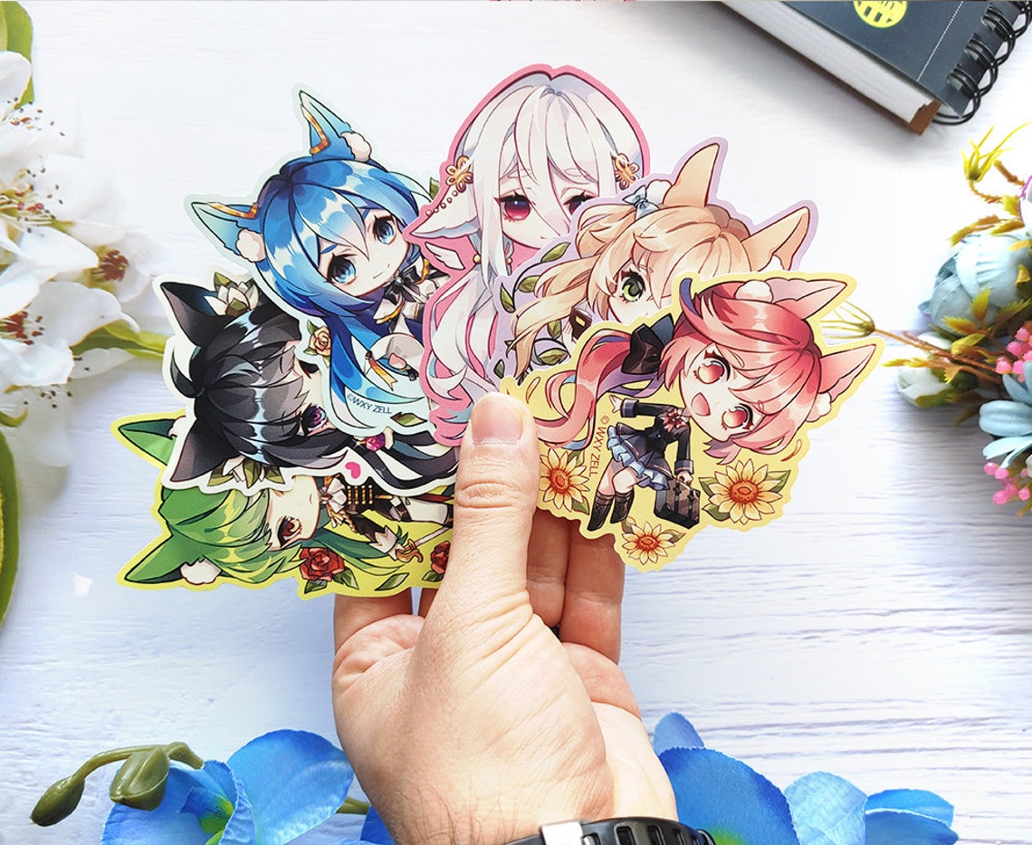 Cute anime girl 4 large vinyl stickers Kawaii | Etsy