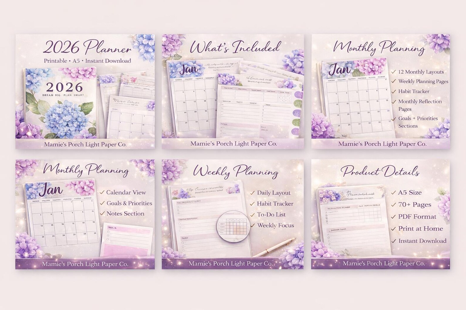 2026 Hydrangea Planner | A5 Floral Weekly Monthly Goal Tracker (digital ...