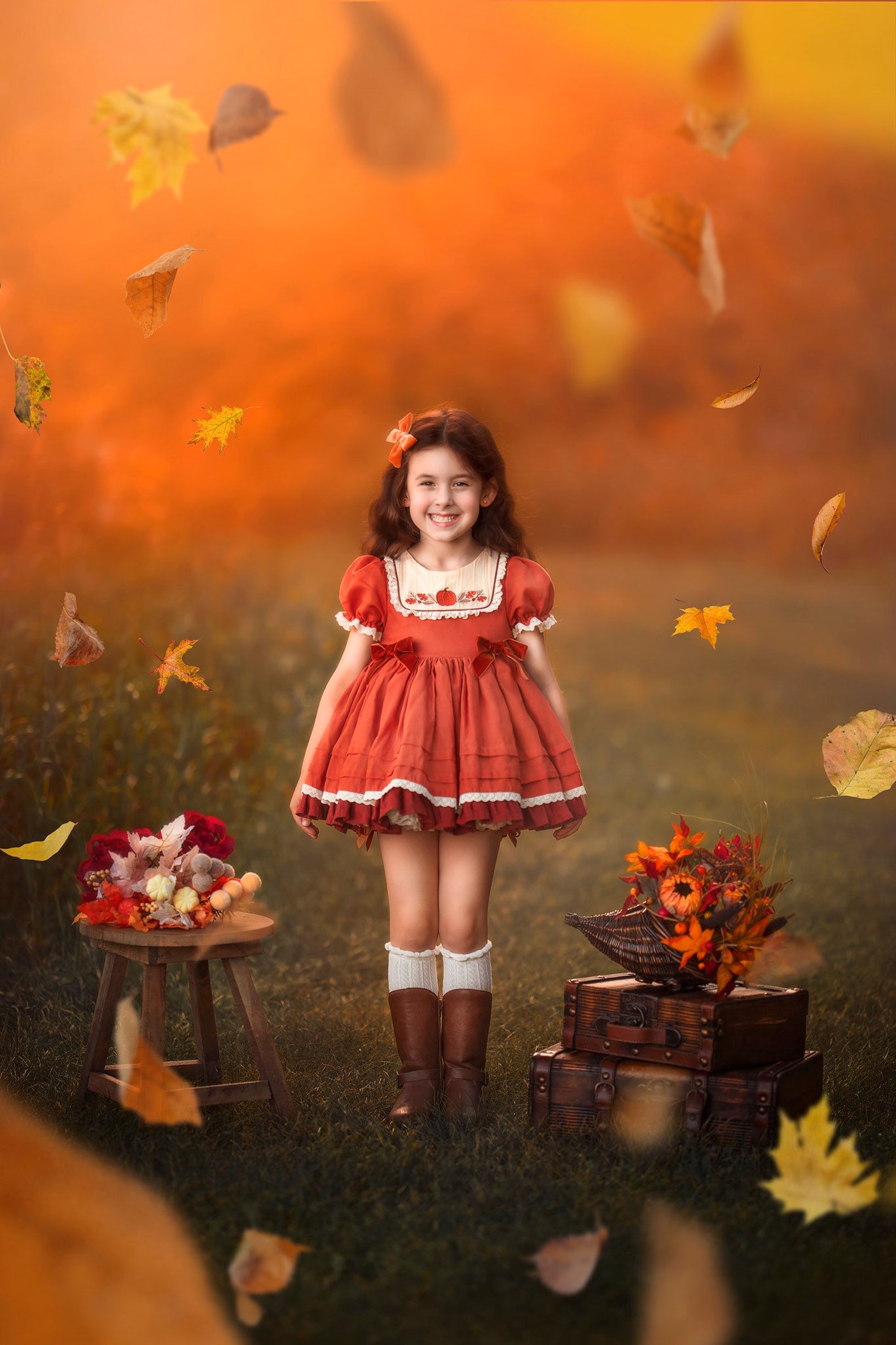 Girls Thanksgiving Dress, Girls Fall Dress, Orange Fall Dress, Poofy ...