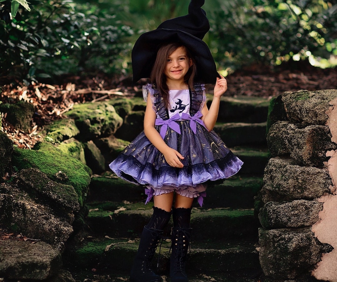 Girl Halloween Dress, Witch Dress, Girl Witch Dress, Black and Purple ...