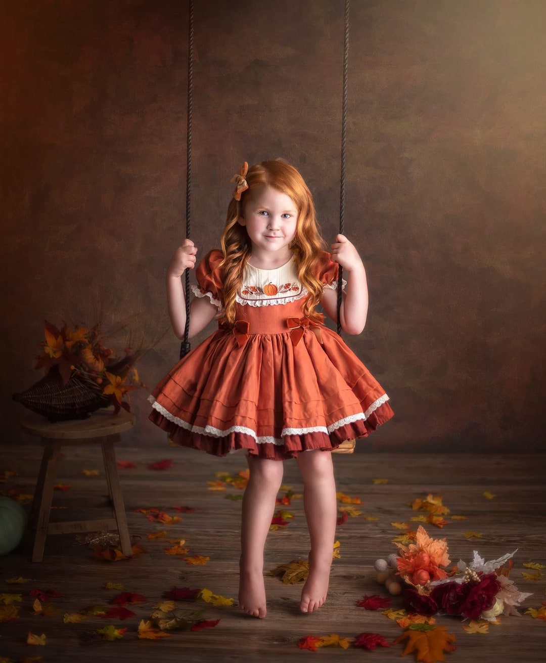 Girls Thanksgiving Dress, Girls Fall Dress, Orange Fall Dress, Poofy ...