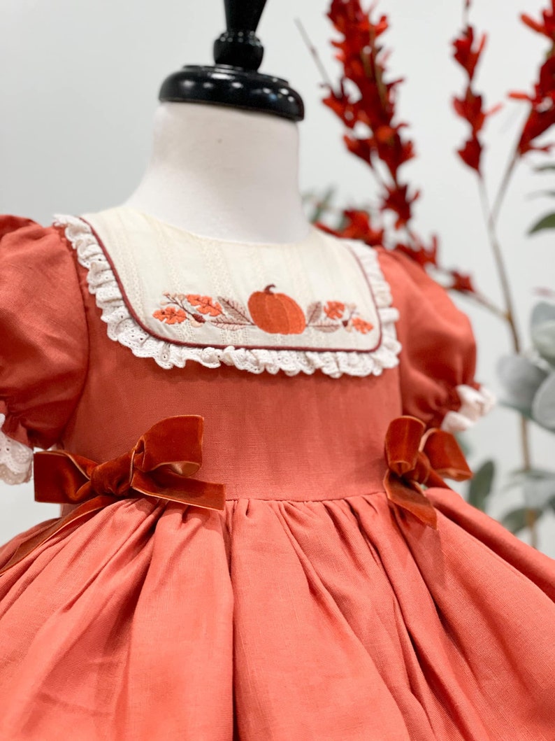 Girls Thanksgiving Dress, Girls Fall Dress, Orange Fall Dress, Poofy ...