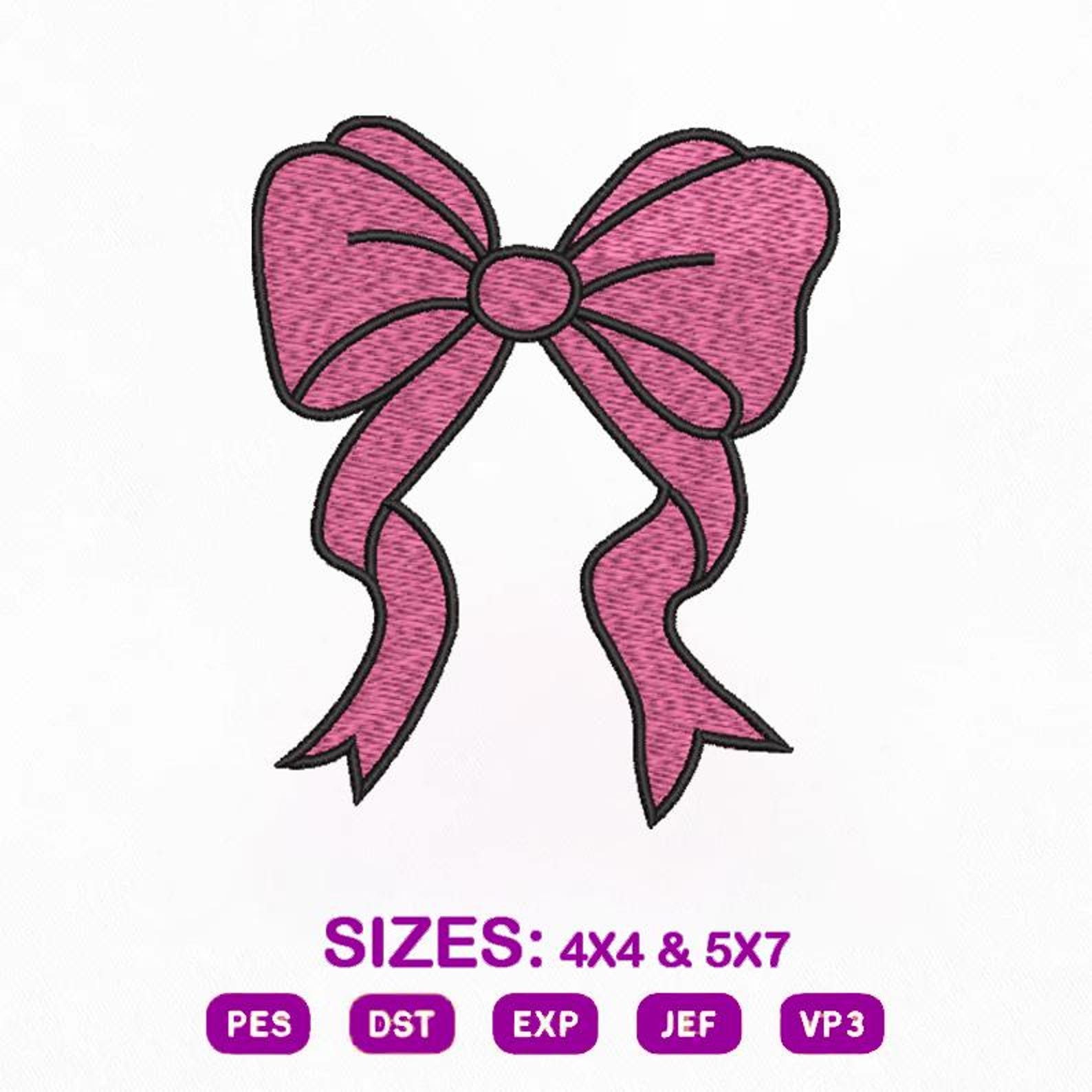 Pink Bow Embroidery Design – Satin Stitch Coquette Ribbon File (instant ...