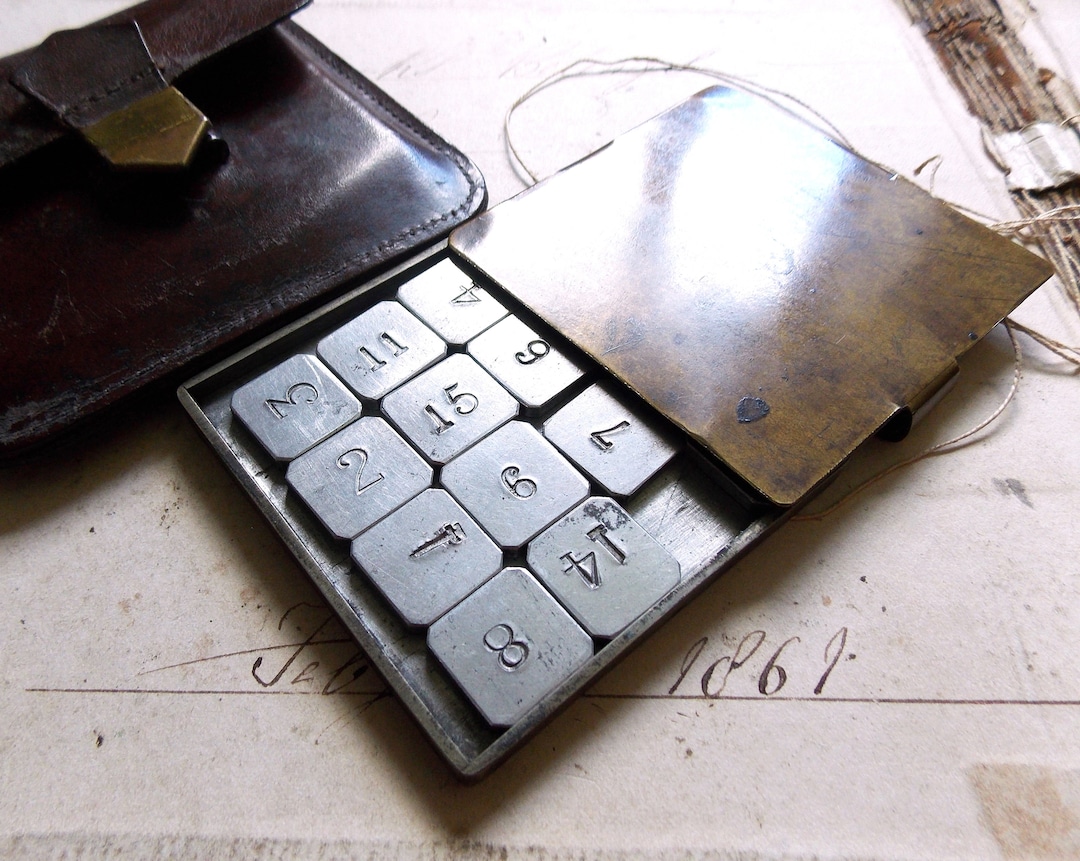 Vintage Handmade Pocket Sliding Tile Number Game Puzzle in a Handmade ...