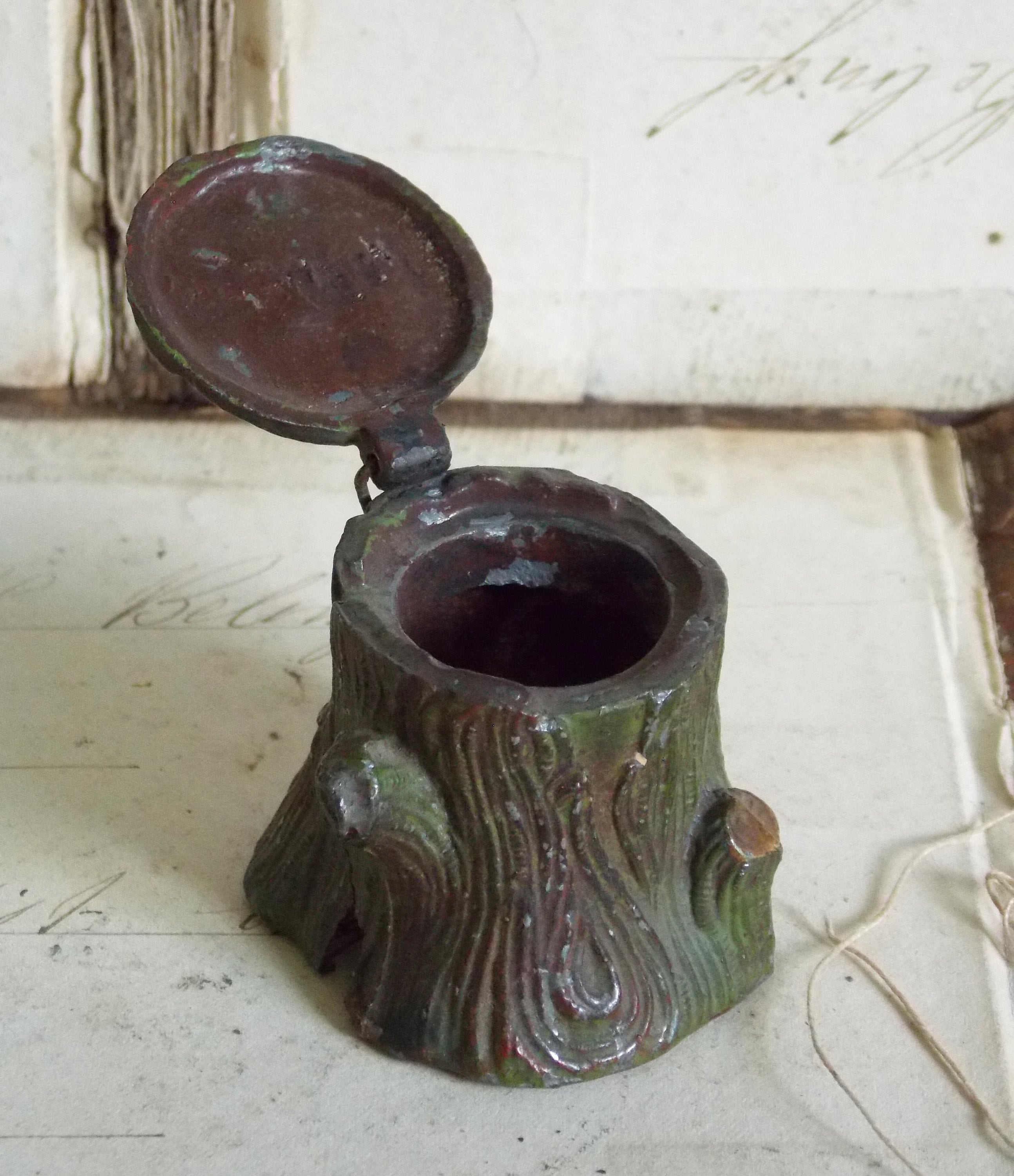 Vintage Heyde German Metal Tree Stump Inkwell as Found Condition C1930 ...