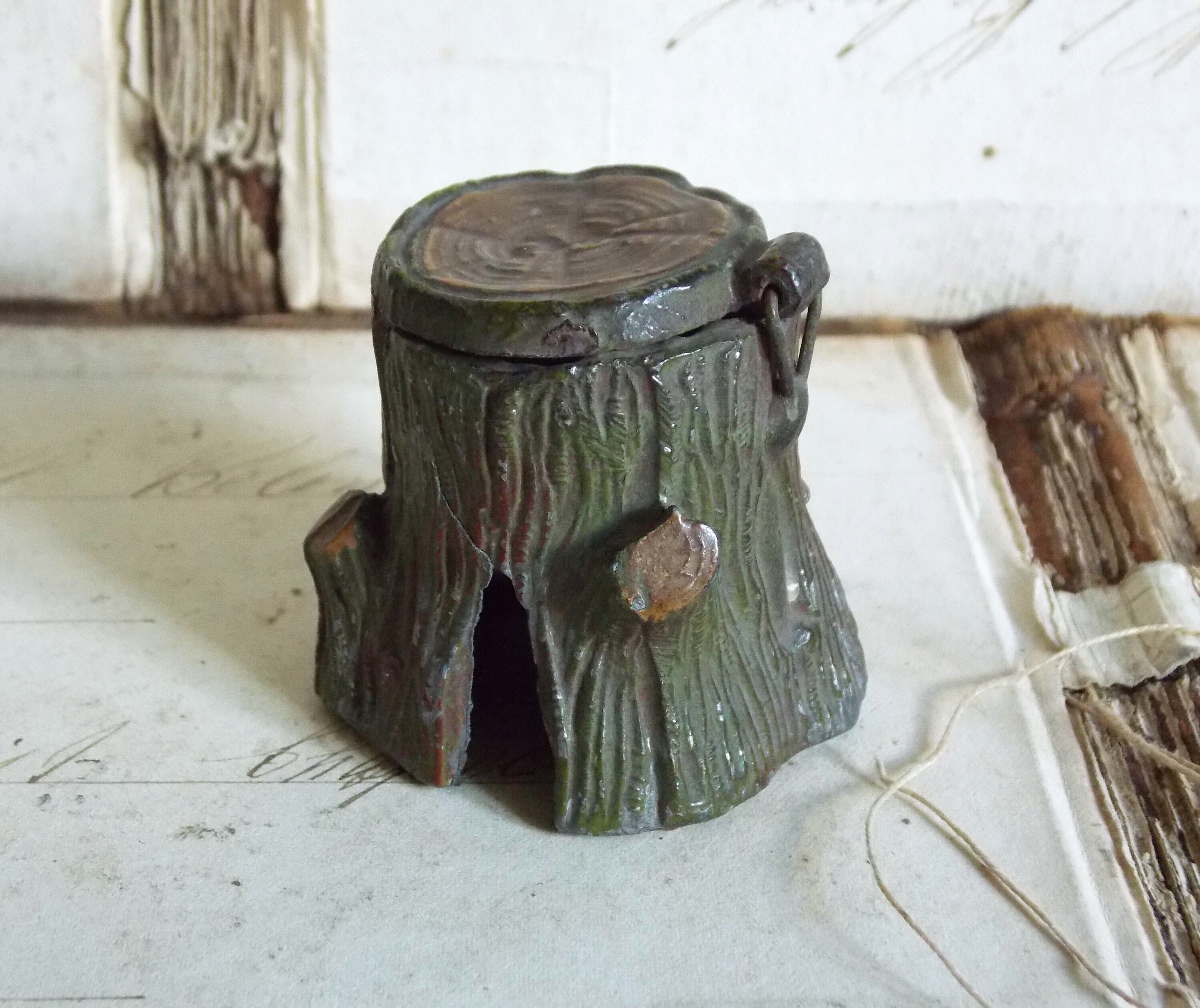 Vintage Heyde German Metal Tree Stump Inkwell as Found Condition C1930 ...
