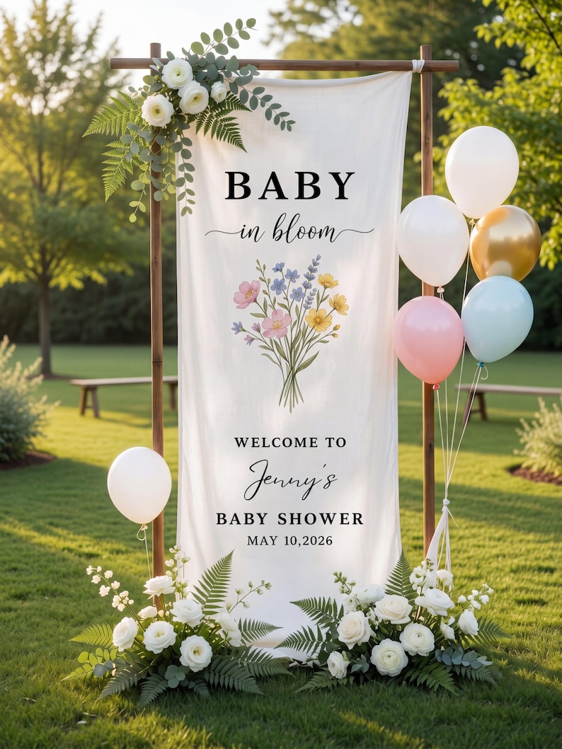 Personalized Baby in Bloom Shower Banner Sign | Custom Floral Baby ...