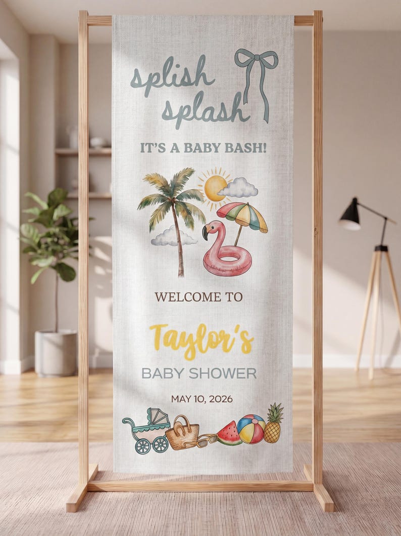 Splish Splash Baby Bash Banner Custom Pool Side Baby Shower Welcome ...