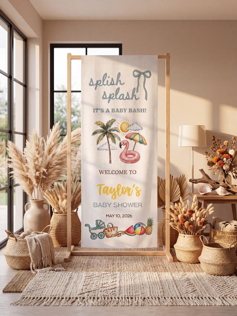 Splish Splash Baby Bash Banner Custom Pool Side Baby Shower Welcome ...