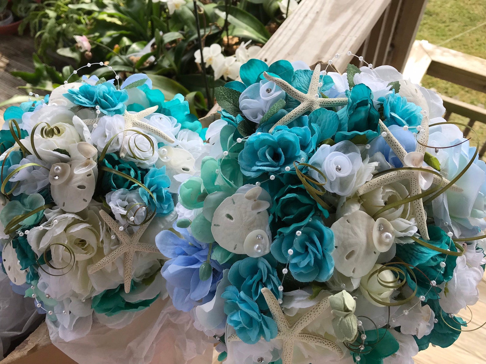 NEW Ocean Blues Beach Bridal Bouquet of Seashells Garden Roses | Etsy
