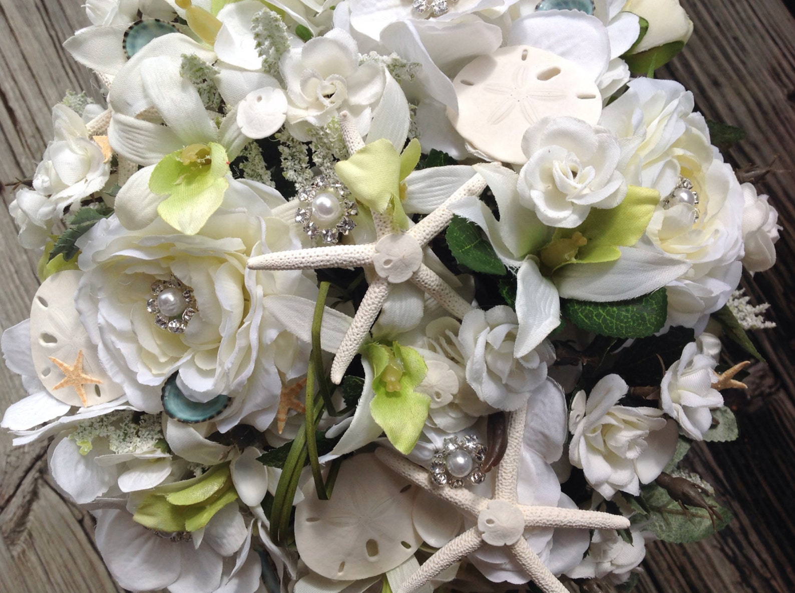 Seashell Bling Bridal Bouquet with Garden Roses Orchids | Etsy