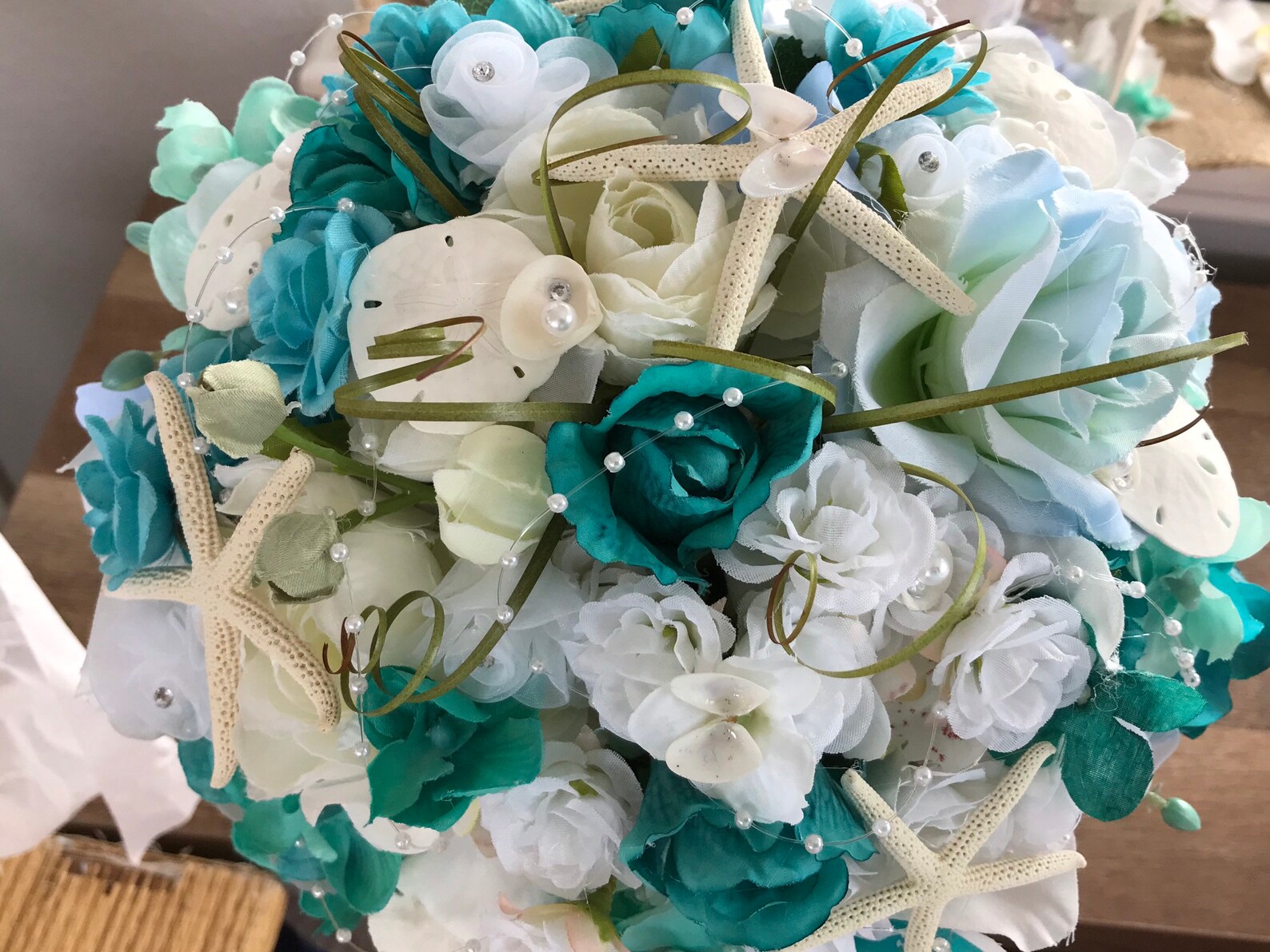 NEW Ocean Blues Beach Bridal Bouquet of Seashells Garden Roses | Etsy