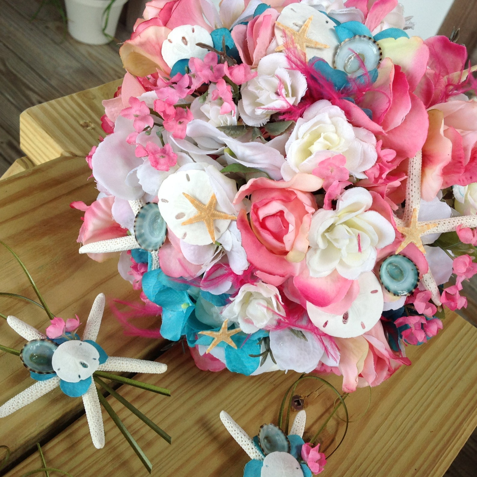 Beach Wedding Seashell Shades of Pink Bridal Bouquet with | Etsy