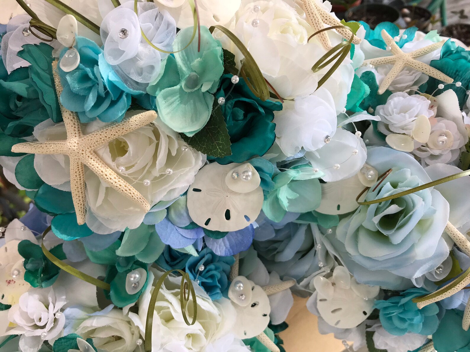 NEW Ocean Blues Beach Bridal Bouquet of Seashells Garden Roses | Etsy