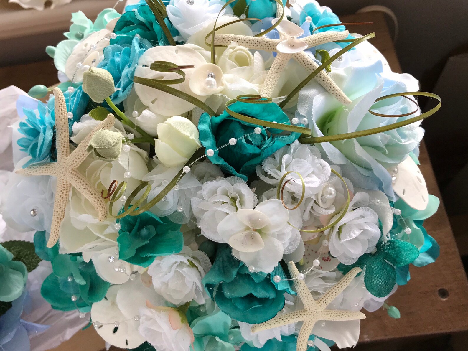 NEW Ocean Blues Beach Bridal Bouquet of Seashells Garden Roses | Etsy