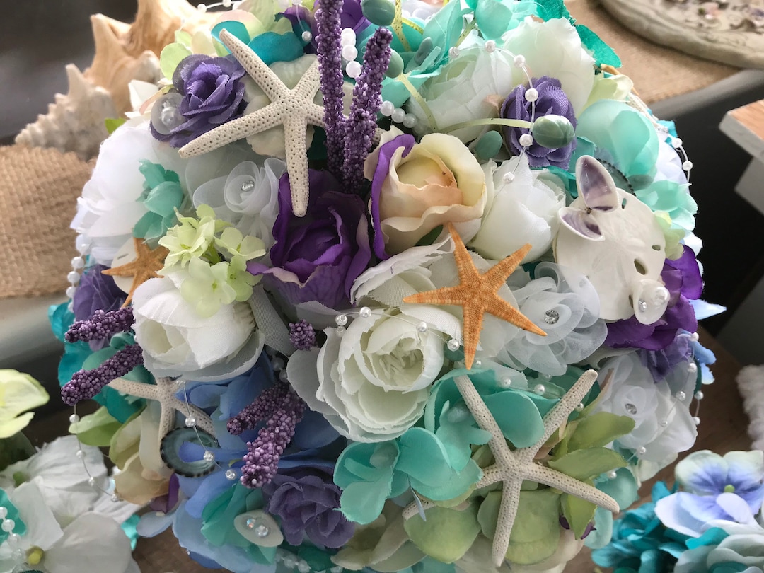 Seaside Bridal Bouquet: Seashells, Roses, Starfish & Pearls - Etsy