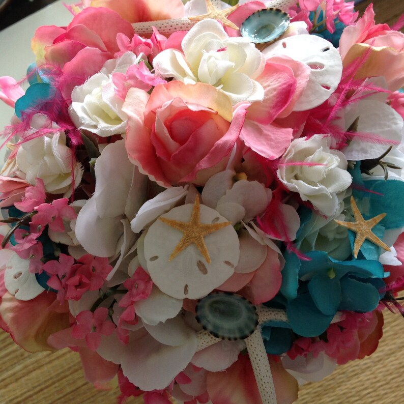 Beach Wedding Seashell Shades of Pink Bridal Bouquet with | Etsy