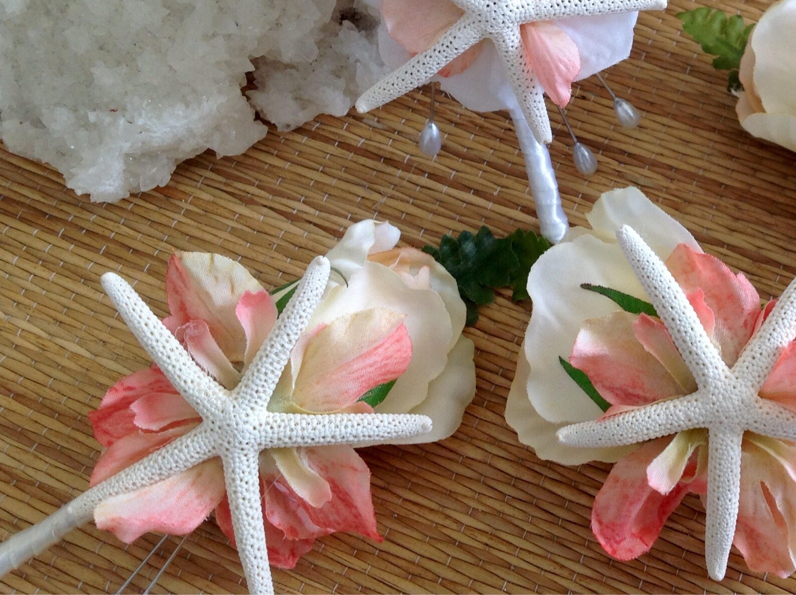 Beach Seashell Rose and Starfish Boutonniere Light Coral or - Etsy