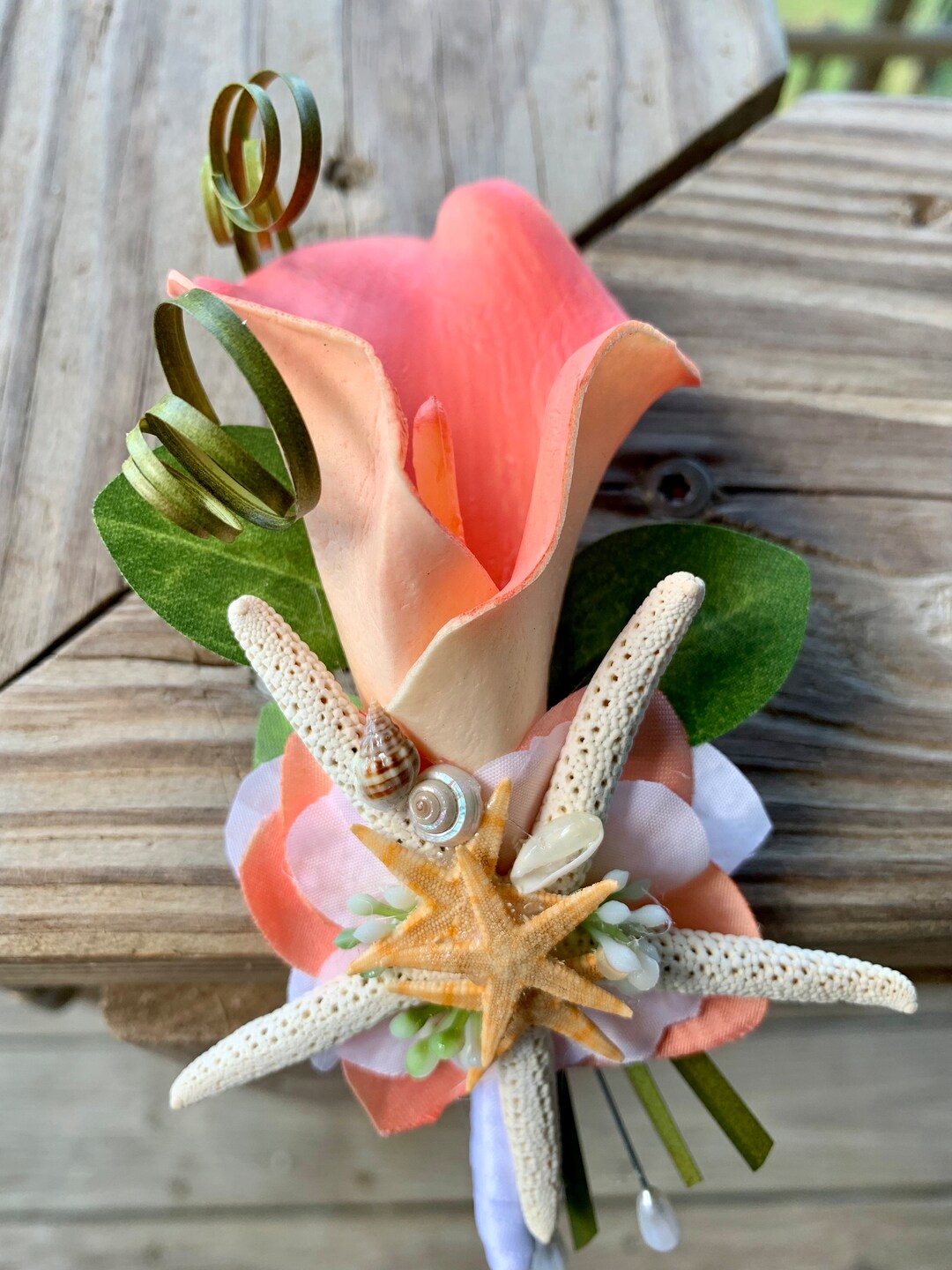 Coral Calla Lily Boutonniere: Starfish Seashell Wedding Groomsmen - Etsy