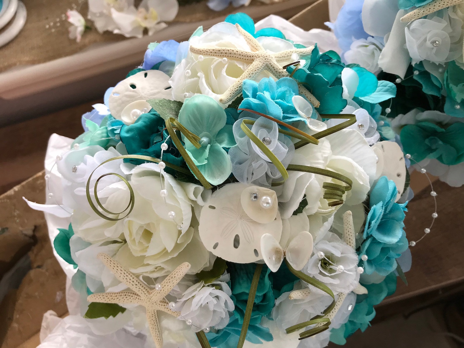 NEW Ocean Blues Beach Bridal Bouquet of Seashells Garden Roses | Etsy