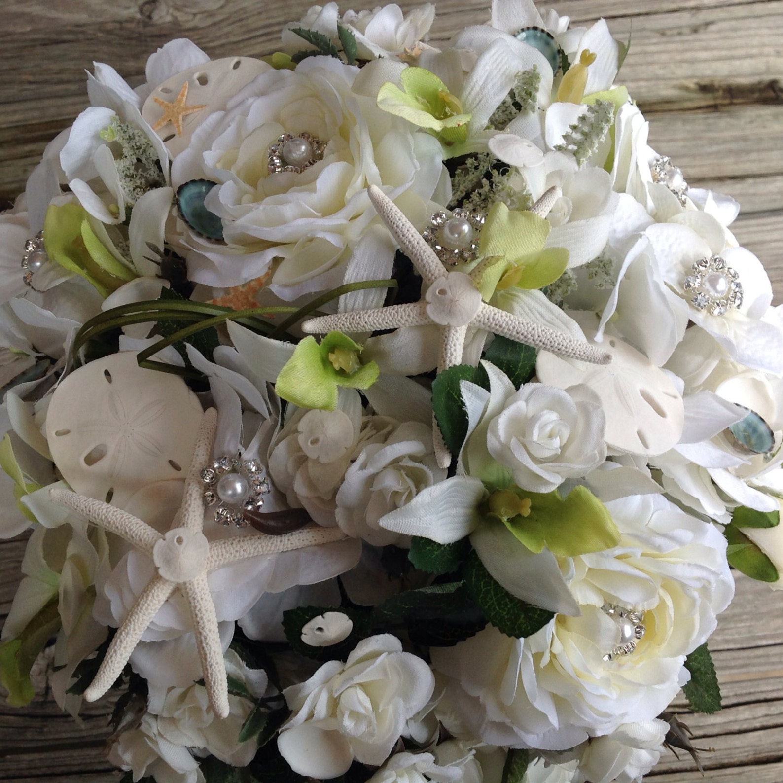 Seashell Bling Bridal Bouquet With Garden Roses Orchids - Etsy