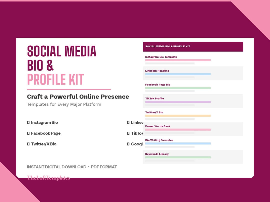 Social Media Bio Template Kit | Instagram Linkedin Facebook Profile ...
