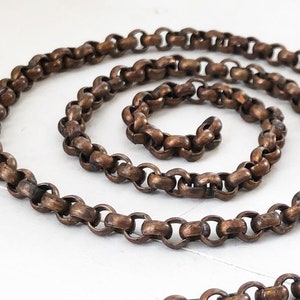 6ft Antiqued Brass Rolo Chain, 4.5mm Unsoldered Links Oxidized Solid ...