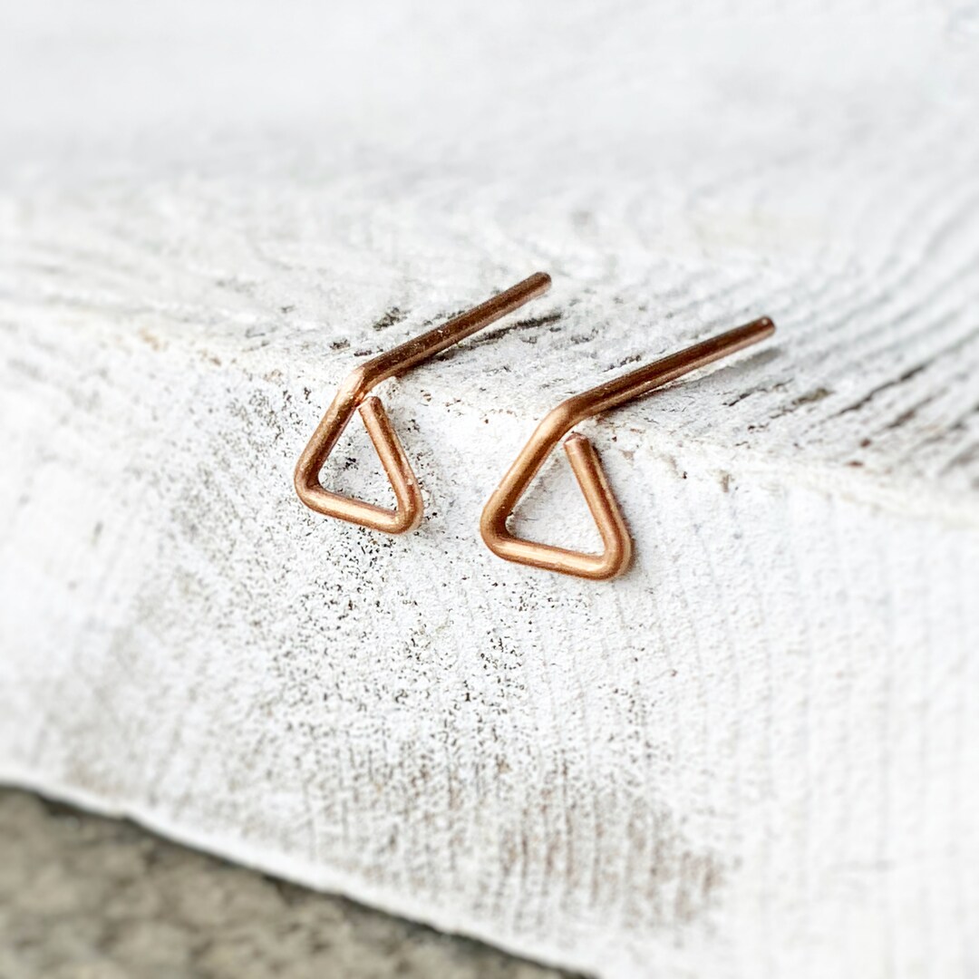 Triangle Pure Copper Studs, Tiny Open Triangles Post Earrings, Genuine ...