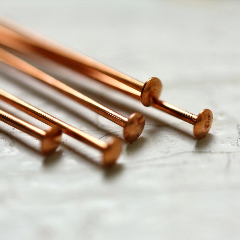 Solid Copper Headpins Pure Copper Flat Head Pins 22g 24g | Etsy
