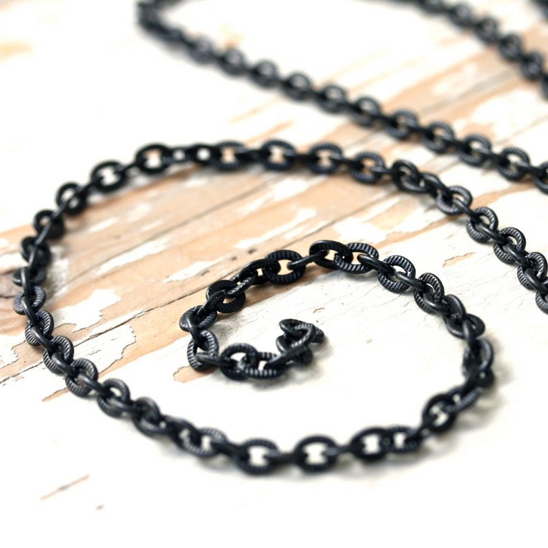 Black Chain Etched Flat Cable Chain 4mm X 5mm Matte Black - Etsy Australia