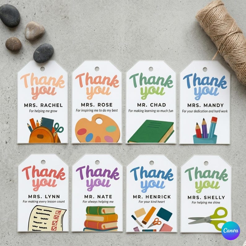 Printable Teacher Appreciation Gift Tags | Editable Thank You Notes ...