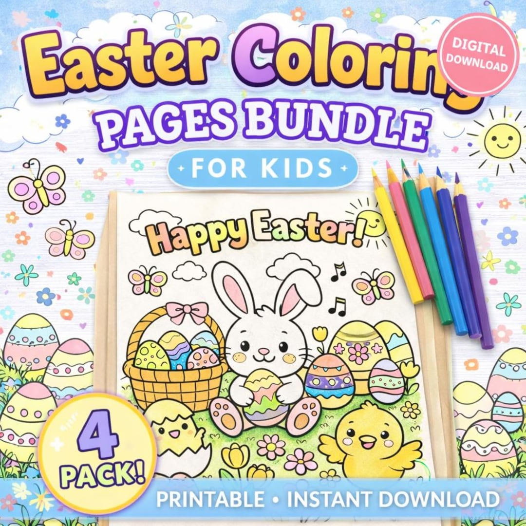 Easter Coloring Pages Bundle for Kids | Bunny, Chick, Eggs (digital ...