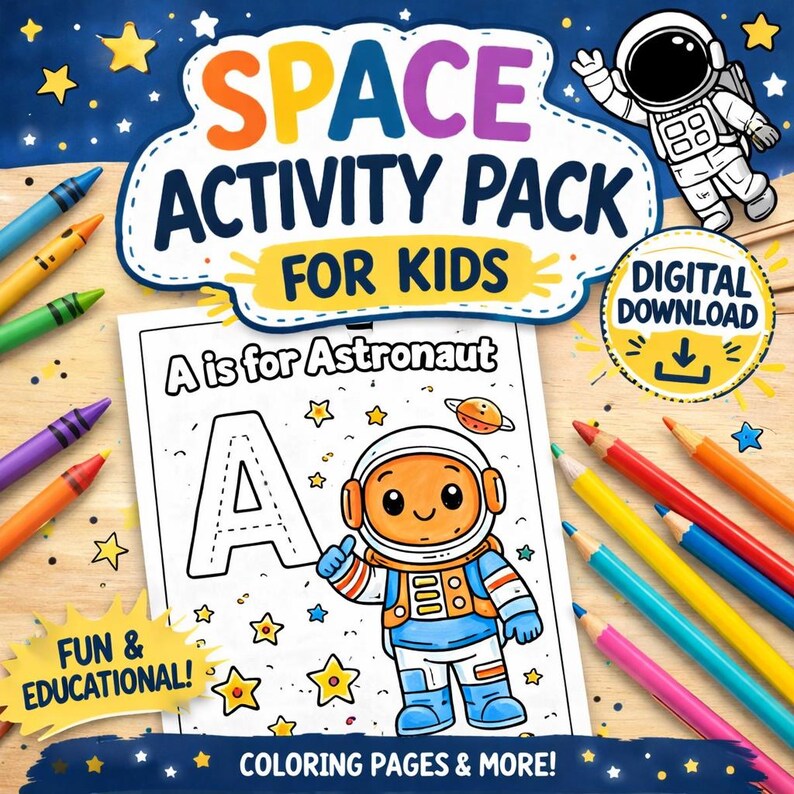 Space Activity Pack for Kids | Astronaut Artemis II Coloring Pages ...